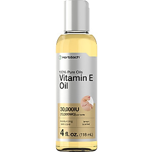 Horbäach Vitamin E Oil For Skin 30,000 IU | 4 fl oz | 100% Pure Oils | Moisturizing Skin Care | Non-GMO, Vegetarian | Lemon Scented