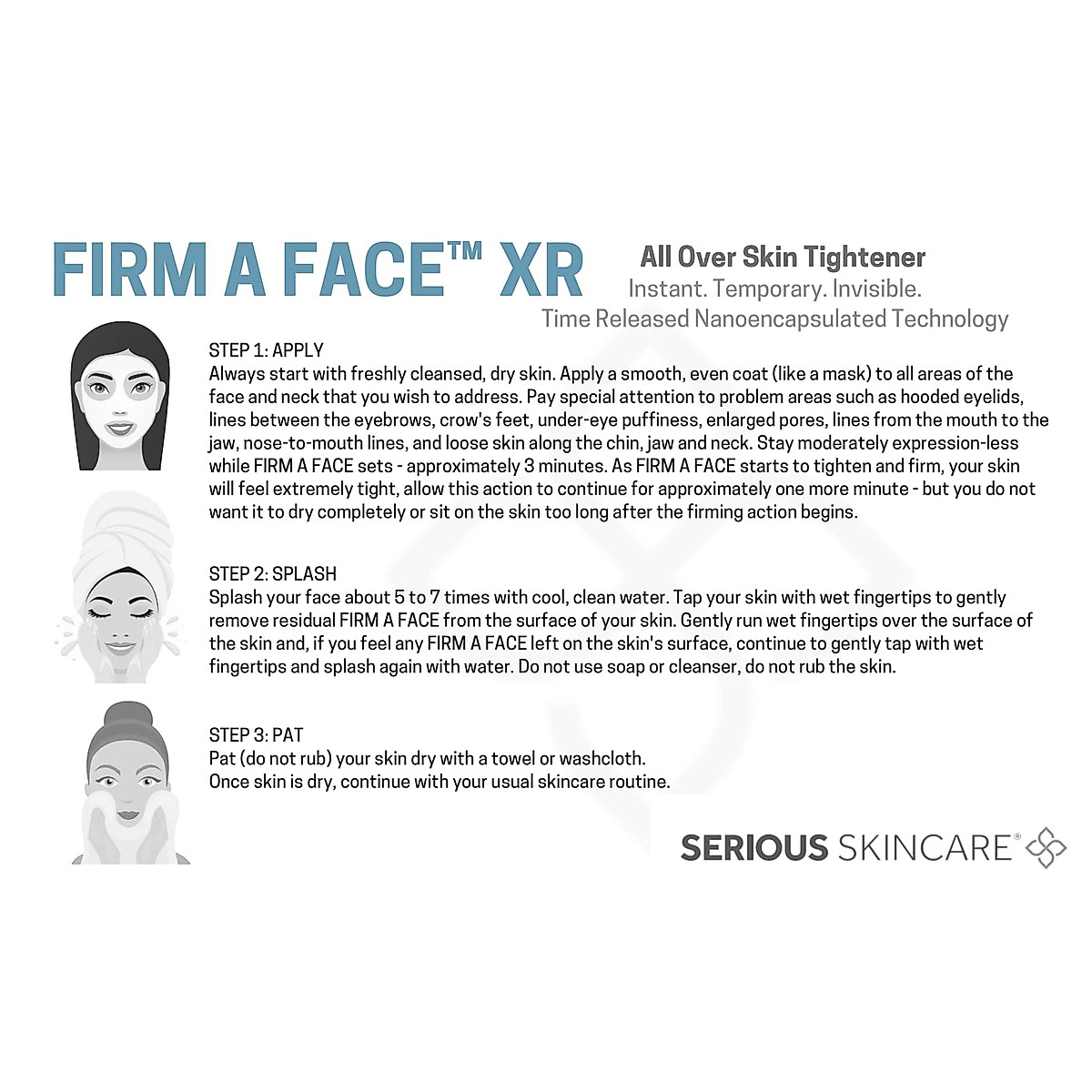 Serious Skincare Firm A Face XR - Instant Skin Tightener - Reduce and Smooth Appearance of Fine Lines, Wrinkles and Enlarged Pores - Temporary and Invisible Lift for Face and Neck - 3.2 Fl Oz