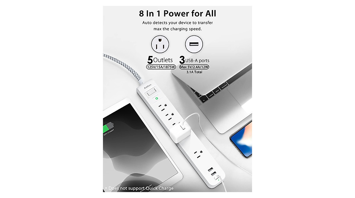 Power Strip Surge Protector with USB Ports - 2 Pack Extension Cords