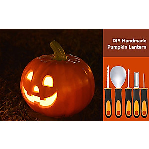 YUET Halloween Pumpkin Carving Kit, 5PCS Professional Sculpting Tools Carving Set, Heavy Duty Stainless Steel, with Stickers and Carrying Bag, for Adults Or Kids, Halloween Decorations Jack-O-Lanterns