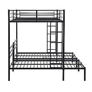 Lifeand Full Over Twin&Twin Size Bunk Bed with Built-in Shelf, Black