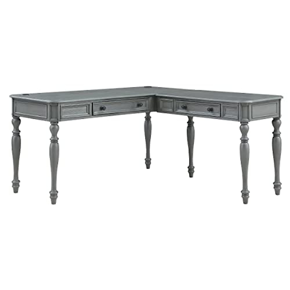 OSP Home Furnishings Country Meadows L-Shape Desk with 2 Full Drawers and Power Hub, Plantation Grey