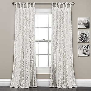 Lush Decor, White Sophia Ruffle Curtain | Textured Window Panel Set for Living, Dining Room, Bedroom (Pair), 84” x 40, 84" x 40"