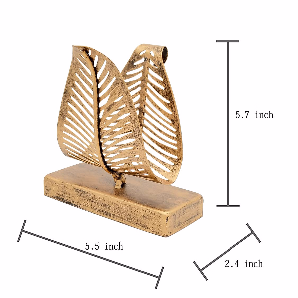 OwlGift Freestanding Modern Napkin Holder with Leaf Design, Tabletop Tissue Dispenser, Countertop Napkin Storage Organizer – Bronze