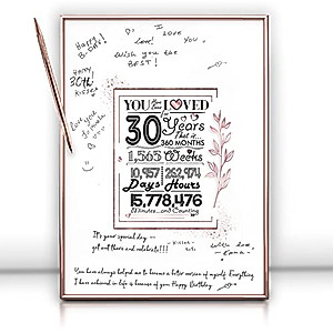 DOUBLESHOOT Framed Rose Gold 30th Birthday Decorations Sign Poster for Women - 30 Birthday Gift 12"x16" Guest Party Favors Book Alternative – with Pen & Wall Hanger – Great 30 Years Old Gifts for Her