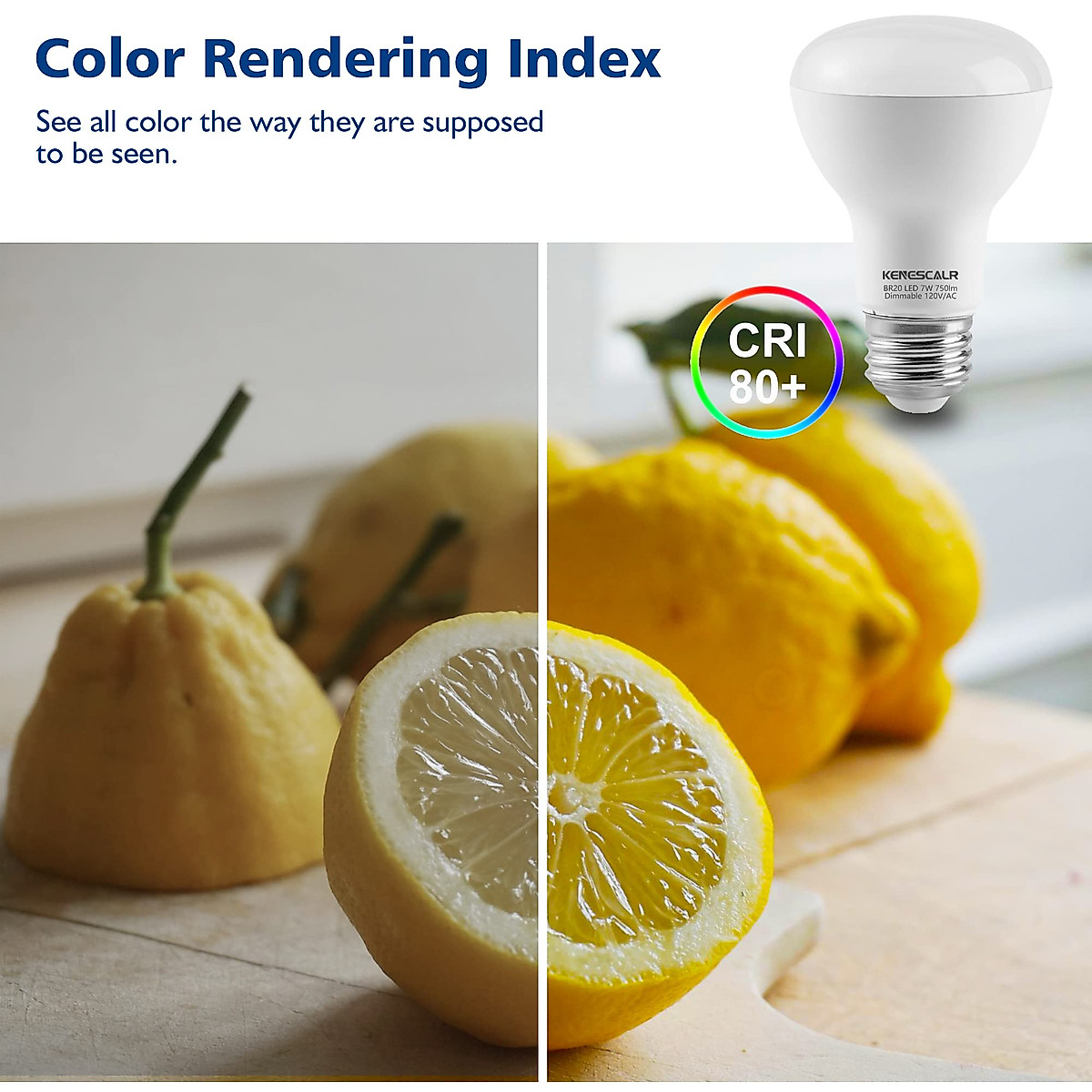 KENESCALR BR20 LED Bulb 5000K Daylight White 7W 50W 60W Equivalent 750LM Dimmable E26 Base Indoor Flood Light Bulbs for Recessed Can Ceiling Lighting 4-Pack