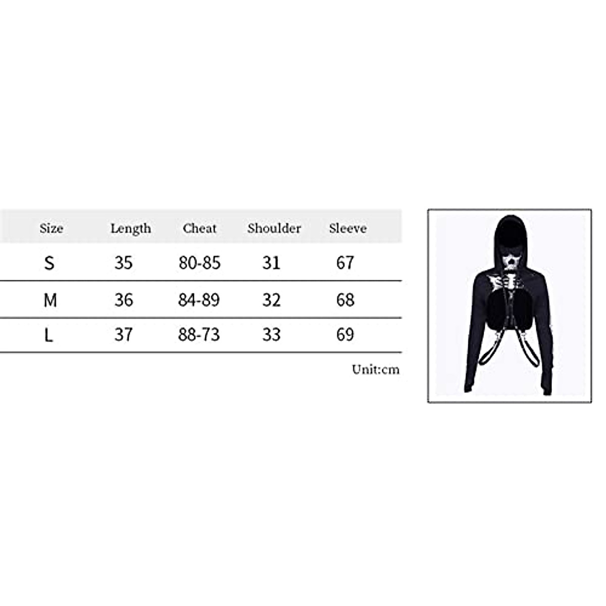 XCJIKUKE Gothic Hoodies Skeleton Sweatshirt Punk Halloween Crop Tops Long Sleeve For Women Goth Mask Sexy Rave Outfit Festival Clothing