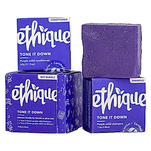 Ethique Tone It Down Brightening Purple Gift Pack for Blonde and Silver Hair - Shampoo & Conditioner Bundle - Sulfate-Free, Plastic-Free, Vegan, Cruelty-Free, Eco-Friendly (Pack of 1)