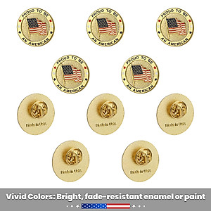 10 Pack Round American Flag Pin- Pround to Be An American Pin, Gold US Flag Lapel Pin for Memorial Day, Flag Day, Independence Day, Veterans Day