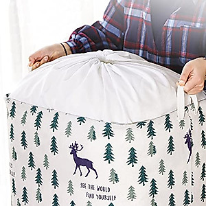 RUIBOER Clothes Storage Bag, 2 Pack Large Organizers set Cotton and linen Collection for Blankets socks dresses Comforters Bedding Clothing Pillow Reinforced Handle Thick Fabric (Bins)