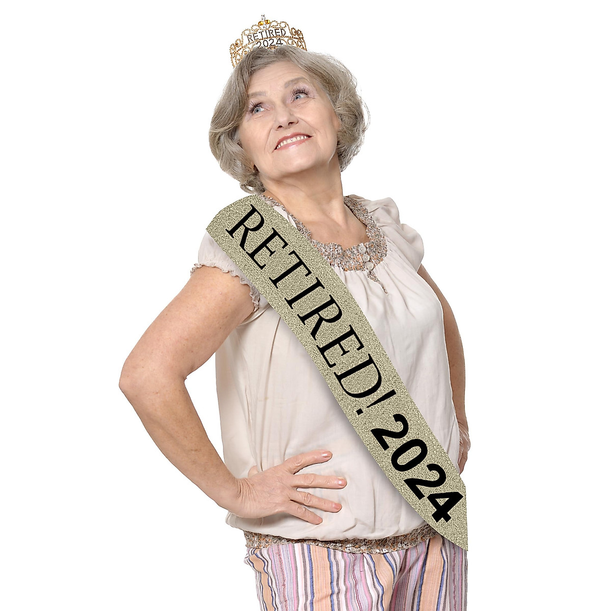 2024 Retirement Sash - Celebrate Retirement Luxurious Glitter Sash for Women with Oversized Metal Pin. Perfect for Retirement Parties, & Special Events by JPACO (Gold 2024)
