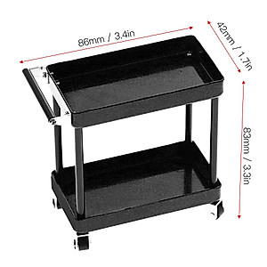 Zerone Tool Cart, 2 Tier Tools Storage Trolley Mobile Workshop Garage Repair RC Accessories for 1/8 1/10 1/12 1/16 Scale Model Big Large(Black)