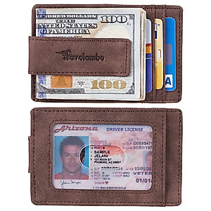 Travelambo Money Clip for Men Magnetic Front Pocket Wallet Slim Wallet Minimalist Card Holder RFID Blocking (Coffee)