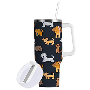 RPLIFE Cartoon Style Dogs Black 40oz Tumbler with Handle, Stainless Steel Water Bottle with Straw, Travel Coffee Tumbler