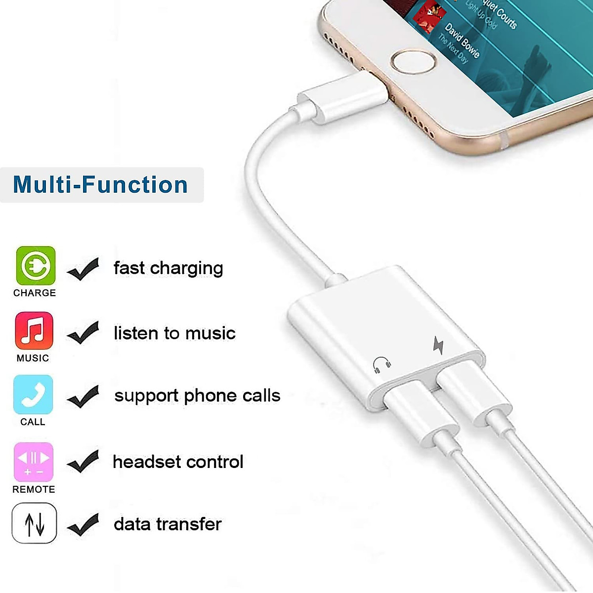 Apple MFi Certified 2 in 1 Dual Lightning Aux Charge Adapter, iPhone Headphones Splitter for iPhone 13 12 11 XS XR X 8 7 6 Support Audio+Charge+Call+Music Volume Control - 2 Pack