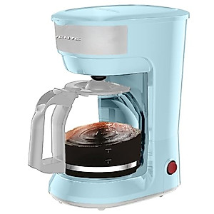 OVENTE 12-Cup Drip Coffee Maker with Borosilicate Glass Carafe, One-Touch Operation Machine, Anti-Drip System, Reusable Filter and Clear View Water Gauge, Ideal for Home or Office, Light Blue CM412LBL