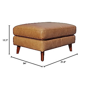 Amazon Brand – Rivet Sloane Mid-Century Rectangular Modern Leather Ottoman, 31.9"W, Caramel