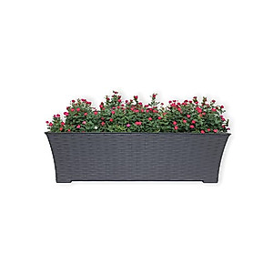 Elly Décor Set of 2 24x8 Rectangular Modern, Resistant and Self Watering Planter with Rattan-Like Finish, 24", Gray