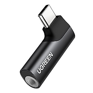 UGREEN USB C to 3.5mm Audio Adapter Type C Aux Headphone Jack DAC Stereo Mic HiFi Right Angle Earphone Dongle Compatible with iPad Pro Air 5 4 Mini 6, Galaxy S23 Ultra S22 S21 S20, Pixel 7 Pro, Black