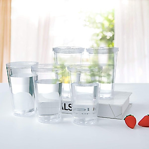 12 Pack Clear Insulated Tumblers, Plastic Tumbler Cups, Double Wall Tumblers, 16Oz Acrylic Insulated Tumbler Cups with Lid and Reusable Straw