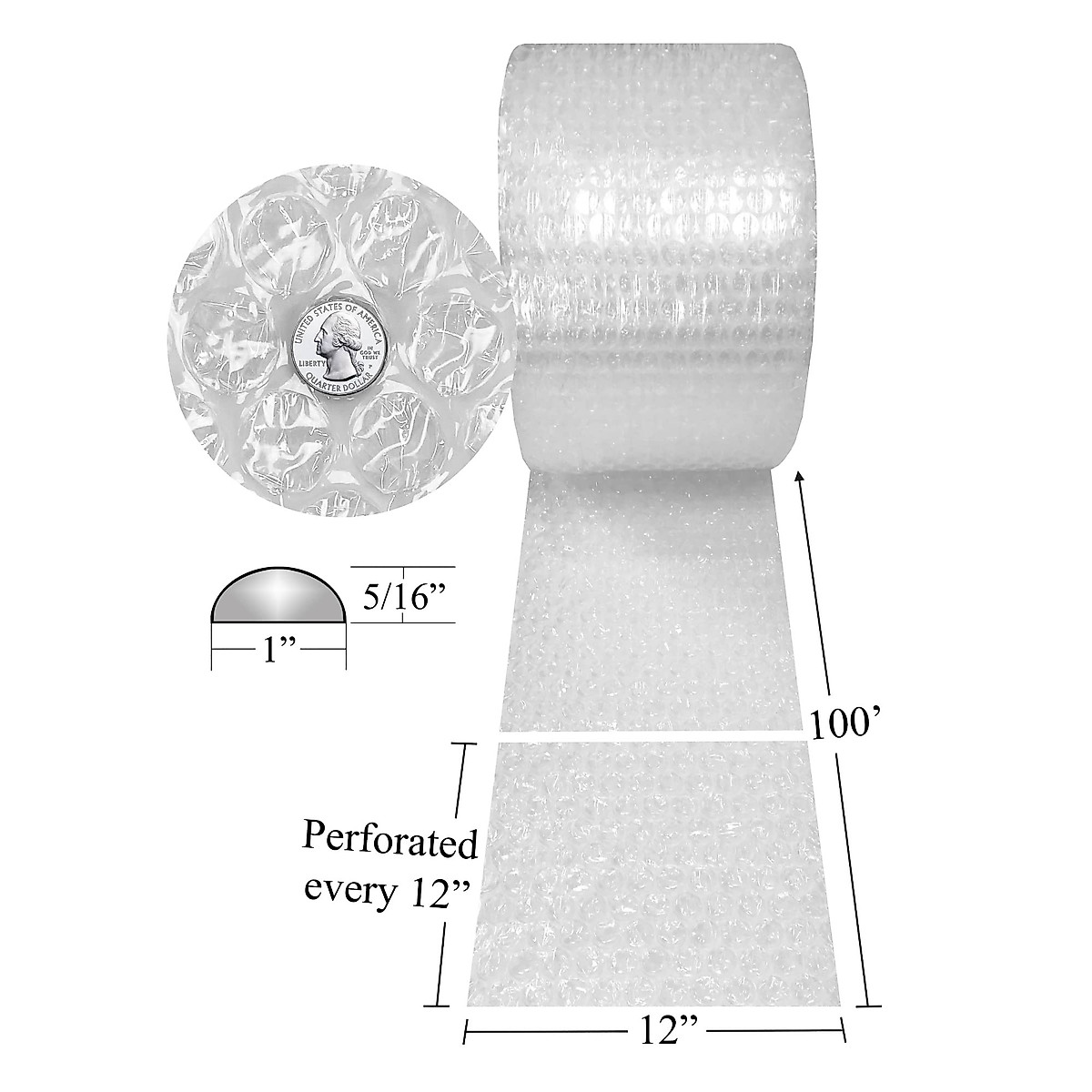 Medium 5/16-Inch Bubble Cushioning Wrap Roll, 100-Foot by 12-Inch