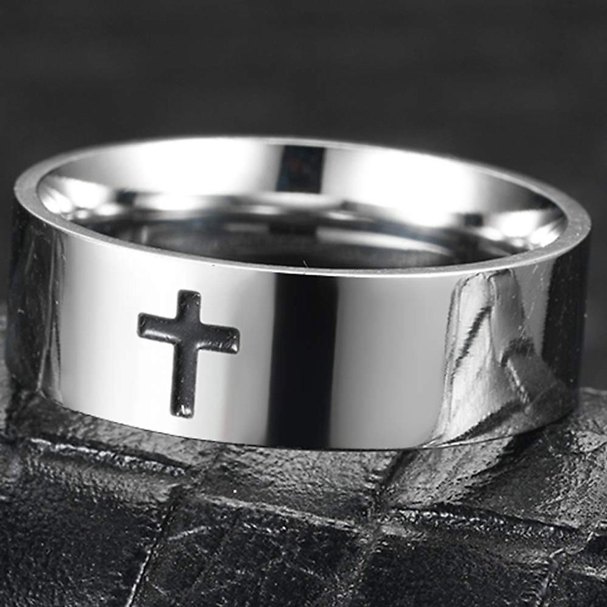 Jude Jewelers 8mm Stainless Steel Classical Simple Plain Christian Cross Religious Wedding Band Ring (Silver, 9)