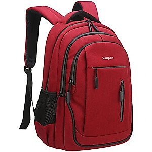 Vaupan Business Travel Laptop Backpack, Water Resistant College Computer Bag Gifts with USB Charging Port for Men & Women Fits 15.6 Inch Notebook (Deep Red)