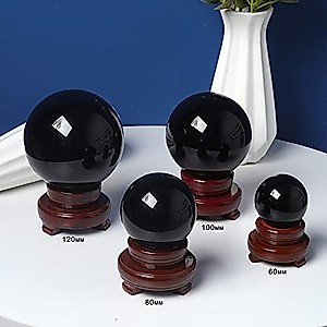 LONGWIN 120mm (4.7 in) Divination Black Crystal Ball Obsidian Healing Crystals Home Decorations Meditation Ornaments with Rotating Wooden Stand