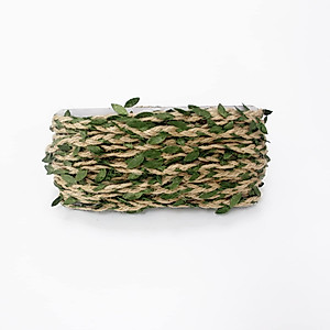 Mawinlak 66Ft Leaf Jute Twine 5mm Burlap Ribbon Artificial Vines with Burlap String Jungle Leaf Decorative Greenery for Gift Wrapping DIY Crafts Wedding Home Garden Party(Green & Yellow, 66)