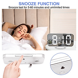 U-pick Digital Alarm Clock, 6.6" Large Mirrored LED Clock with Dual USB Charger Ports | Easy Snooze Function | 3 Adjustable Brightness Suitable for Bedroom Home Office (White)