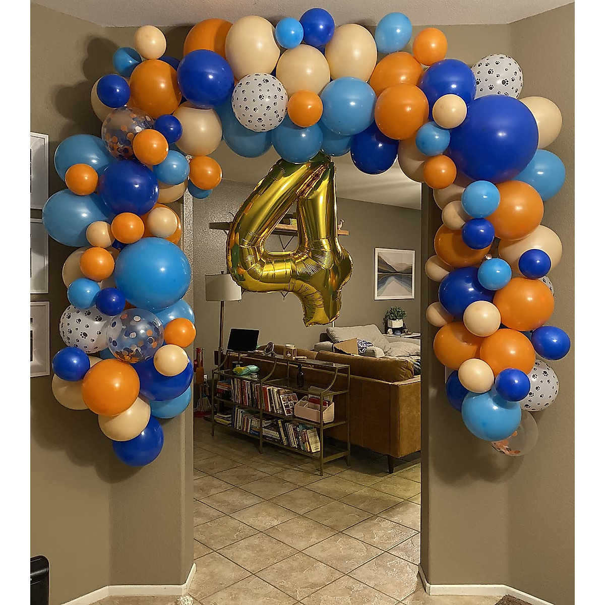 115 Pack Blue Orange Dog Theme Party Balloons Garland Decorations, 18" 10" 5" Bulk Balloons Blue Orange Skin Colors for Kids Family Birthday Party Supplies