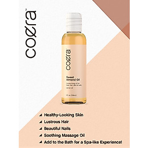 Coera Sweet Almond Oil for Face, Hair, Skin & Nails | 4 fl oz | Cold Pressed | Carrier Oil | Free of Parabens, SLS, & Fragrances