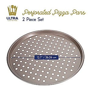 Ultra Cuisine Perforated Pizza Pan with Holes Nonstick Pizza Pan for Oven - Round Pizza Pans - Large Pizza Pan with Holes - Pizza Baking Pan Pizza Pan for Oven - Carbon Pizza Metal Pan 13in (2-pk)