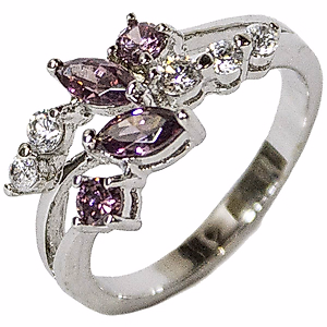 RS Covenant Women's Rhodium Plated Dress Ring Pink Marquise CZ Leaf Pattern 103 (8)
