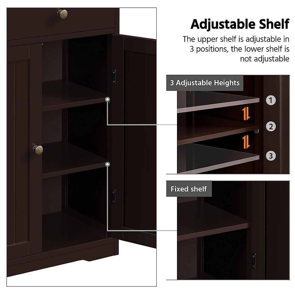 Yaheetech Bathroom Floor Cabinet, Large Storage Space Wooden Organizer with 1 Big Drawer, 3 Small Drawers & 2 Doors, Free-Standing Cupboard for Kitchen/Living Room/Bathroom Use, Espresso