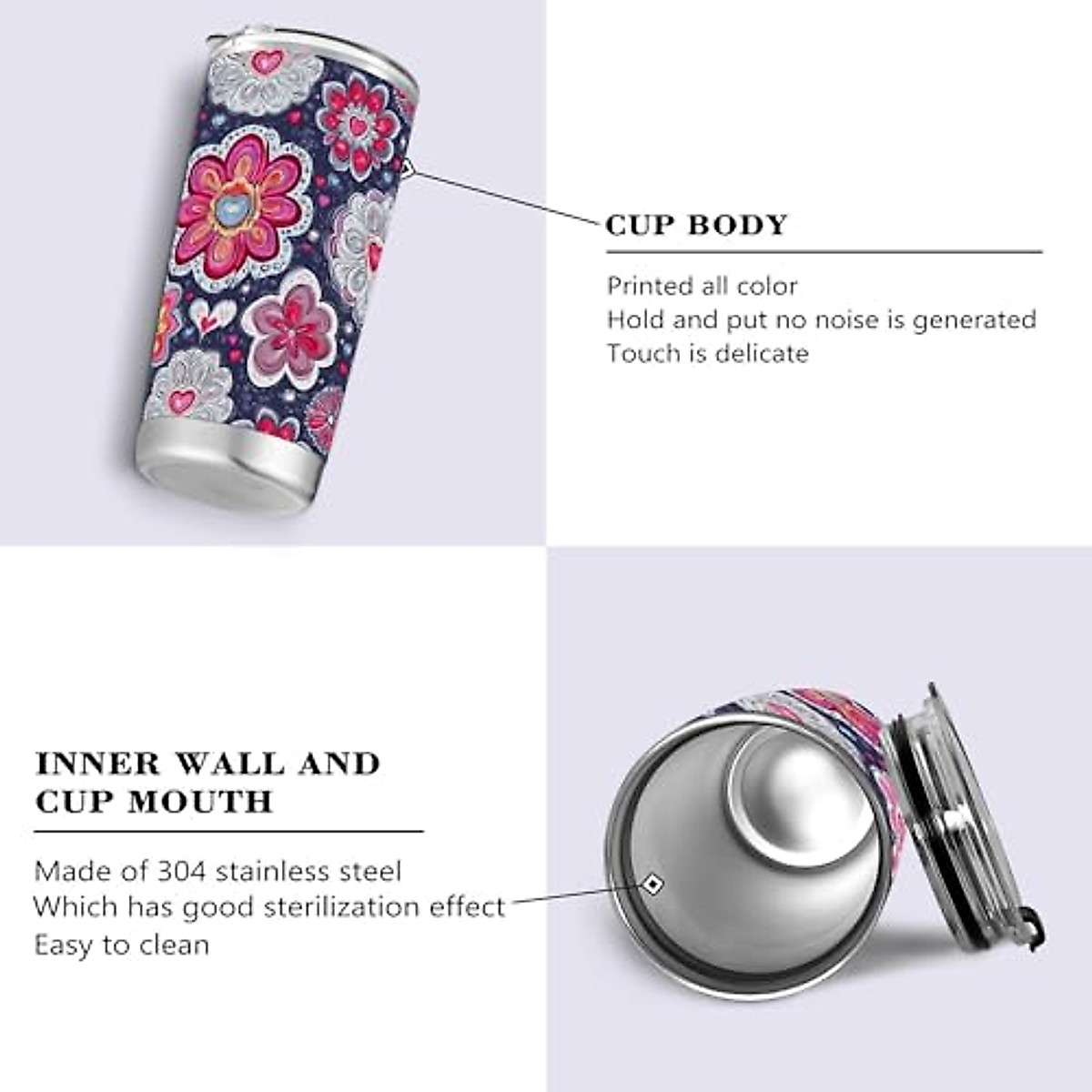 sanluoli Grayish-pink Colored Flowers Stainless Steel drinking cups with Straw Leak Resistant Flip coffee travel mug 20oz for outdoor simply insulated tumbler 20 OZ