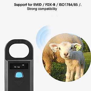Pet Microchip Scanner, Handheld Pet ID Scanner Animal Microchip Reader with High Brightness Screen, Noncontact Pet ID Tag Scanner Supports for EMID/FDXB / ISO1784/85 (Black)