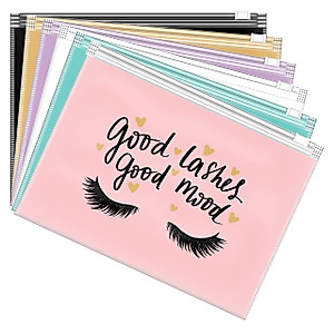 BRAWNA 60 PCK Makeup Bags Bulk - Zip Lock Plastic Cute Cosmetic Pouch - Makeup Travel Case for Lipstick, Lip Gloss, Makeup Brushes Set Kit Storage- Size 6x8 In