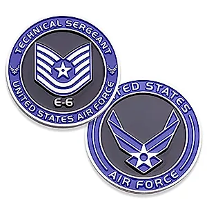 Air Force Technical Sergeant E6 Challenge Coin! United States Air Force Tech Sergeant Rank Military Coin. E-6 USAF Challenge Coin! Designed by Military Veterans - Officially Licensed Product!