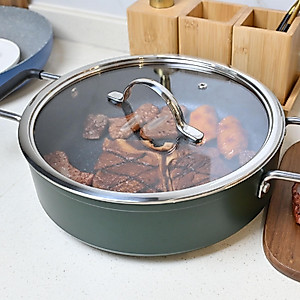 Mewutal 10" Universal Lid for Pan Pot Clear Pan Lid for Frying Pan 10" Flat Fry Pan Cover Round Tempered Glass Pot Skillet Cover Lid with Handle Assembled Tempered Replacement Cover for 10" Pot Wok