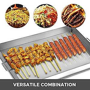 VEVOR Flat Top Griddle Grill & Propane Fueled 2 Burners Stove Stainless Steel with 4 Spatula & Scraper, 32" x 17"
