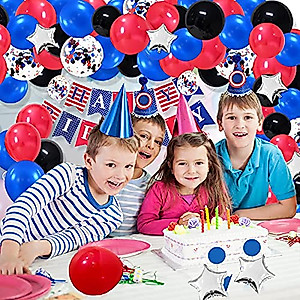 Red Blue Black Balloon Garland Arch Kit, Royal Blue Red Black Latex Confetti Balloon 16ft Arch Strip Ribbon for Kid Super Spider Hero Man Theme 3rd 4th Boy Birthday Graduation Party Decors