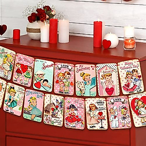 Pink Valentine Banner Decoration Happy Valentine Party Hanging Banner Vintage Style Valentine's Day Banner for Valentines Themed Birthday Party Decorations for Wall Fireplace Decor Supplies