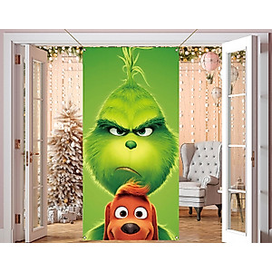 Nepnuser Grinchmas Door Cover Christmas Green Elf Decoration Winter Holiday Party Backdrop Door Hanging Banner