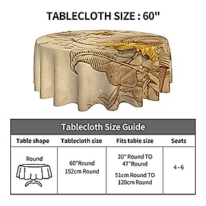 Vintage Bee Sunflower Tablecloth Round Washable Table Cover for Kitchen Dining Picnic Party Indoor Outdoor Table Mats 60 inch