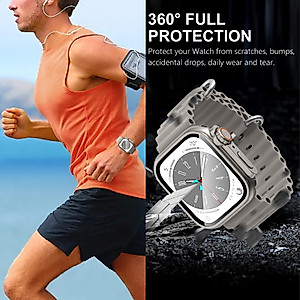 Wingle 2 in 1 Waterproof Case for Apple Watch Series 9 8 7 45mm Screen Protector【Looks Like Apple Watch Ultra】, 2 Pack iWatch Face Cover + Back Bumper with Tempered Glass for Men, Titanium