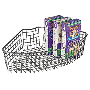 mDesign Wire Basket for Corner Cabinet Lazy Susan with Front Handle - Kitchen Cabinet, Shelf, and Pantry Corner Bin - 1/4 Wedge Organizer for Lazy Susan - Concerto Collection - 2 Pack - Graphite Gray