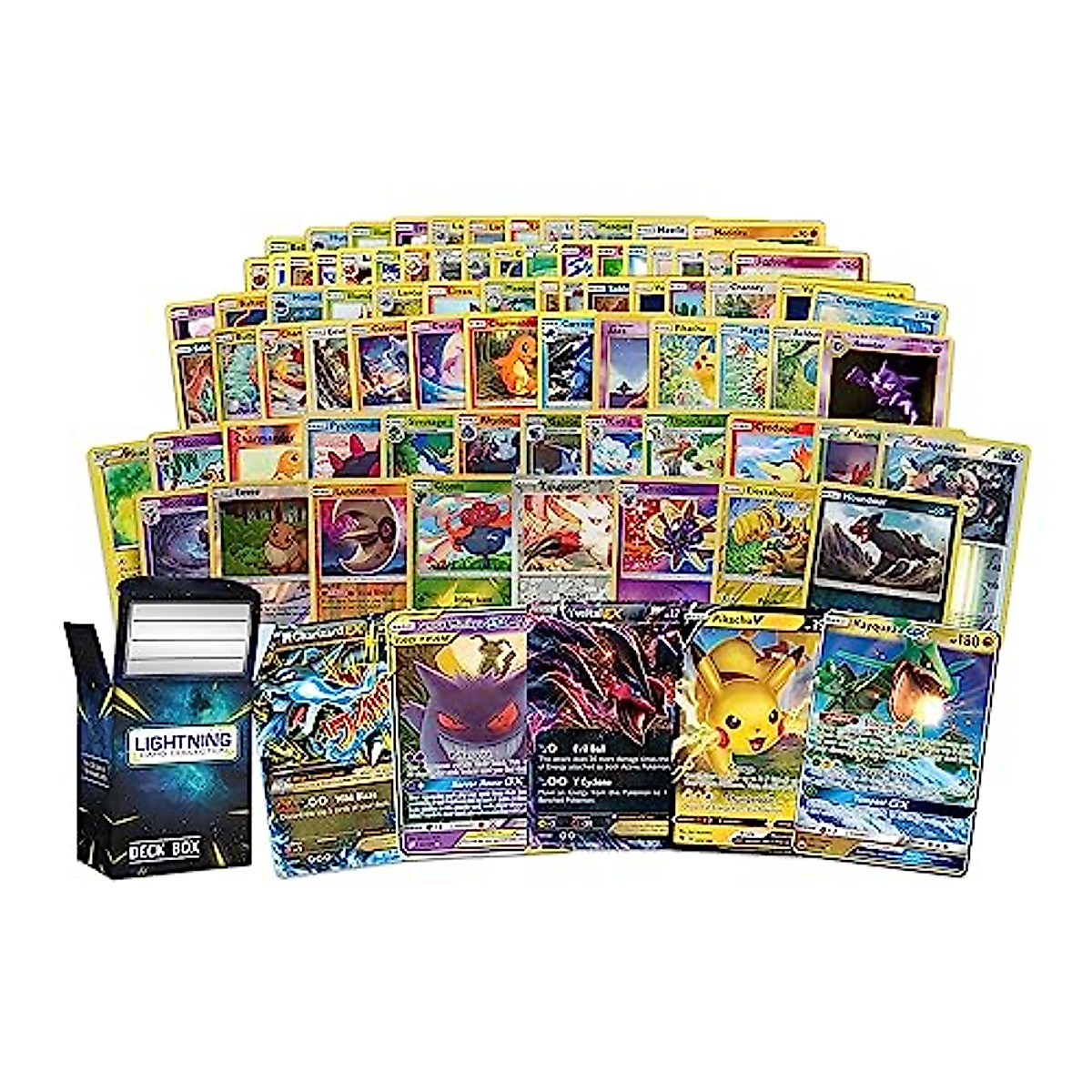 Lightning Card Collection Premium Bundle :100+ Cards inculdes 20 foil Cards | 4 Legendary Ultra Rare V, GX, or EX | LCC Box That is Compatible with Pokemon Cards