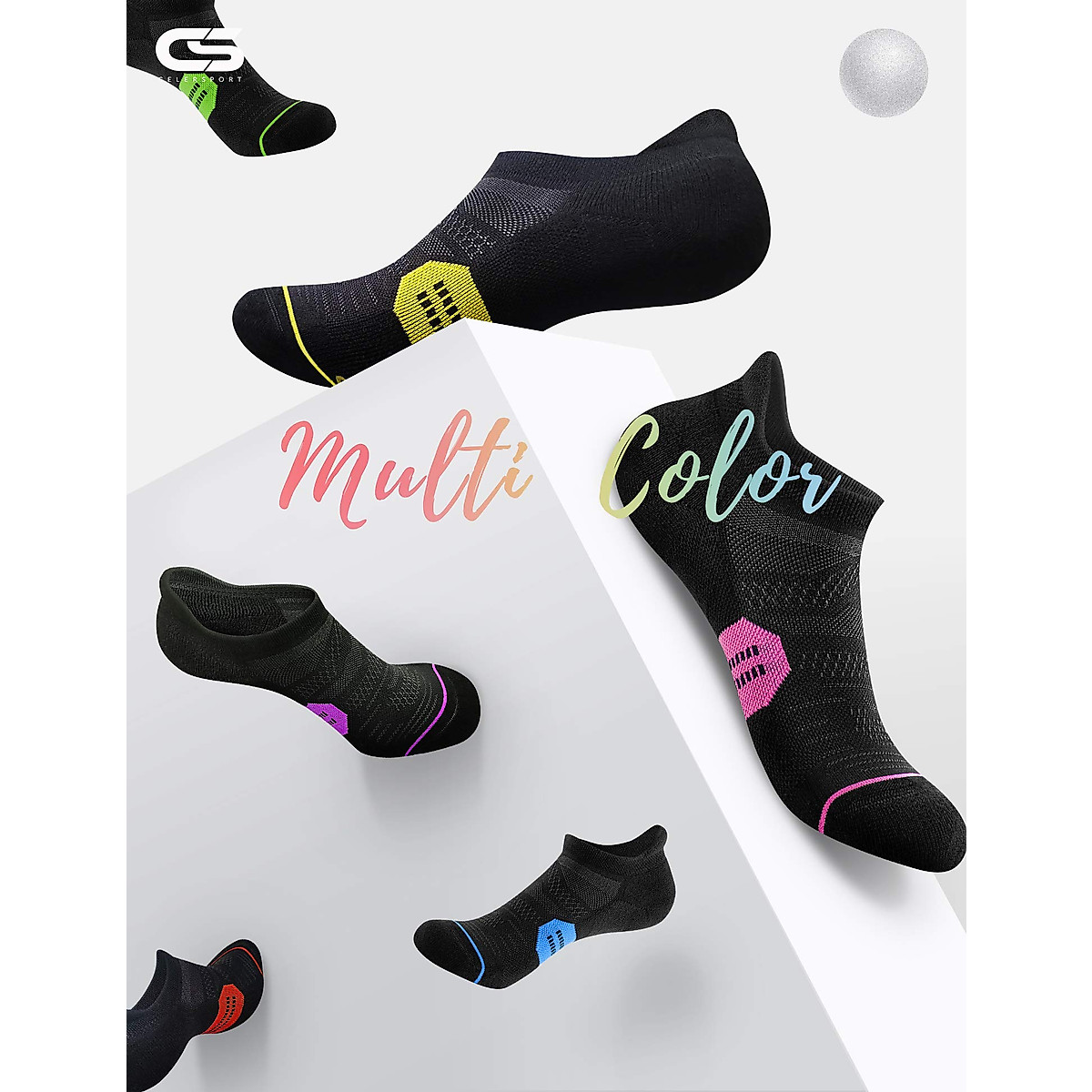 CS CELERSPORT 6 Pack Women's Ankle Running Socks Cushioned Low Cut Tab Athletic Socks, Black Mixed, Medium
