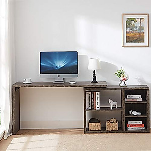 HSH L Shaped Computer Desk, Rustic Wood Corner Desk, Industrial Writing Workstation Table with Cabinet Drawer Storage for Home Office Study, Grey 55 inch